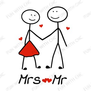 Mrs & Mr Stick People Happy Smiling Couple Holding Hands - Instant ...
