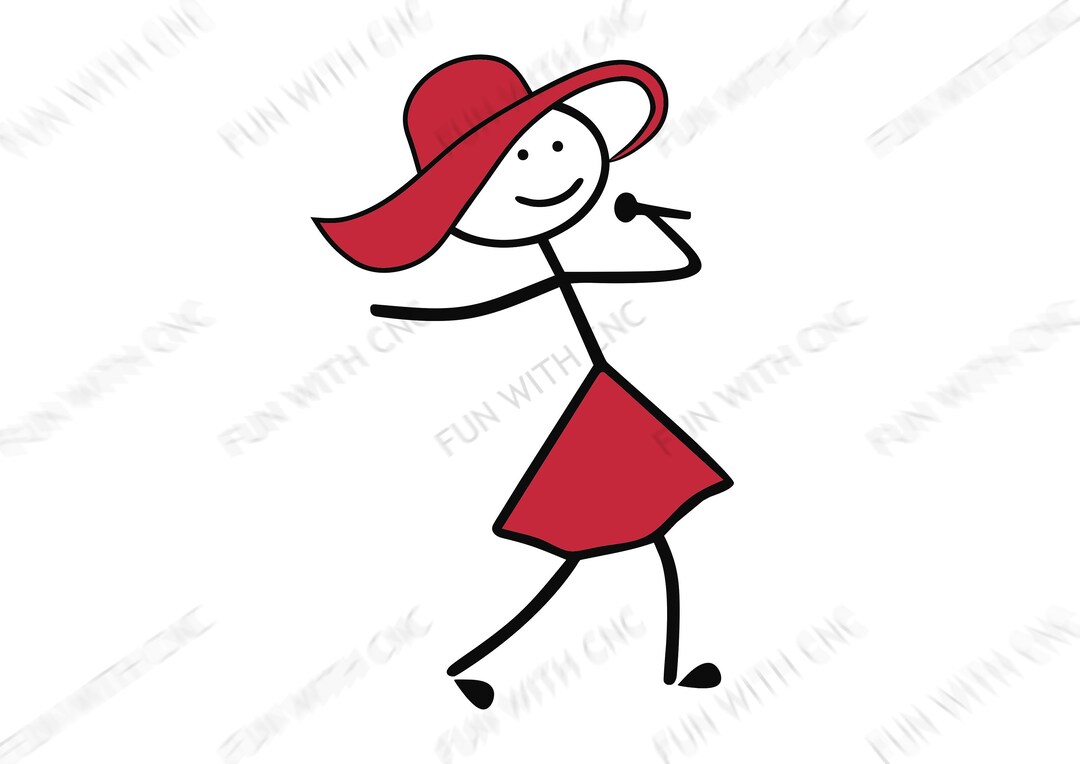Stick Figure Singing Girl Clipart With Microphone and Stylish Hat ...