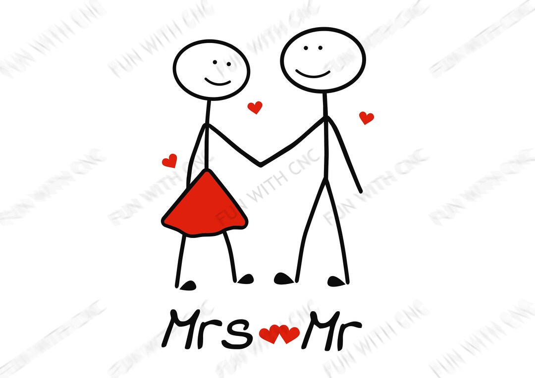 Mrs & Mr Stick People Happy Smiling Couple Holding Hands - Instant ...