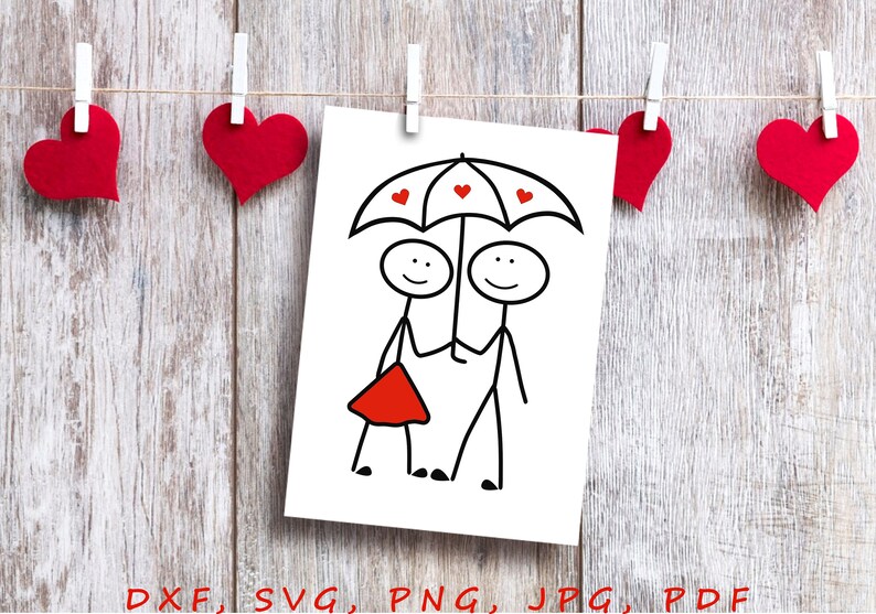 Cute Stickman People Couple Under the Umbrella Digital - Etsy
