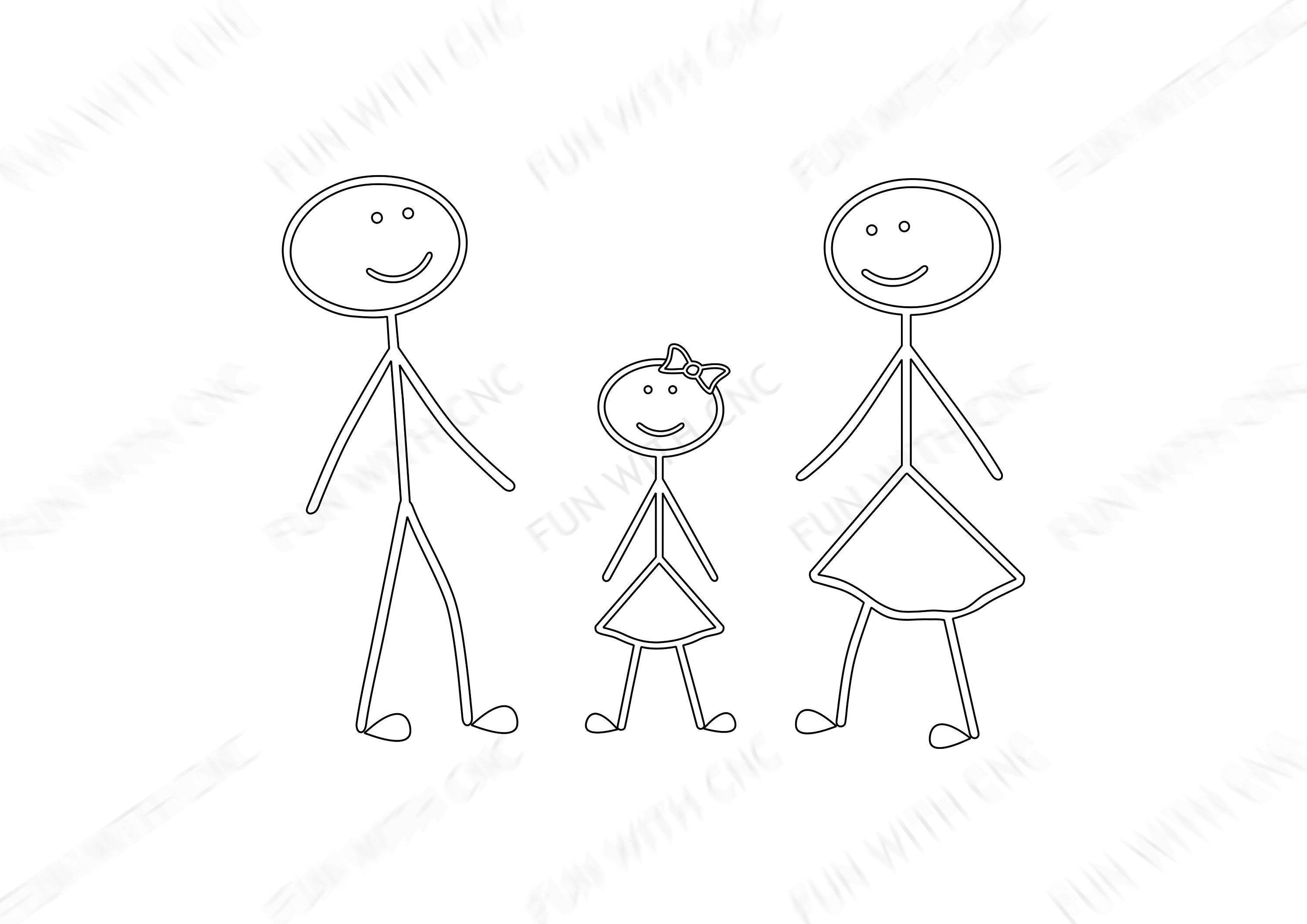 Family Stick Figure Clipart: Mother, Father, Daughter (digital Download ...