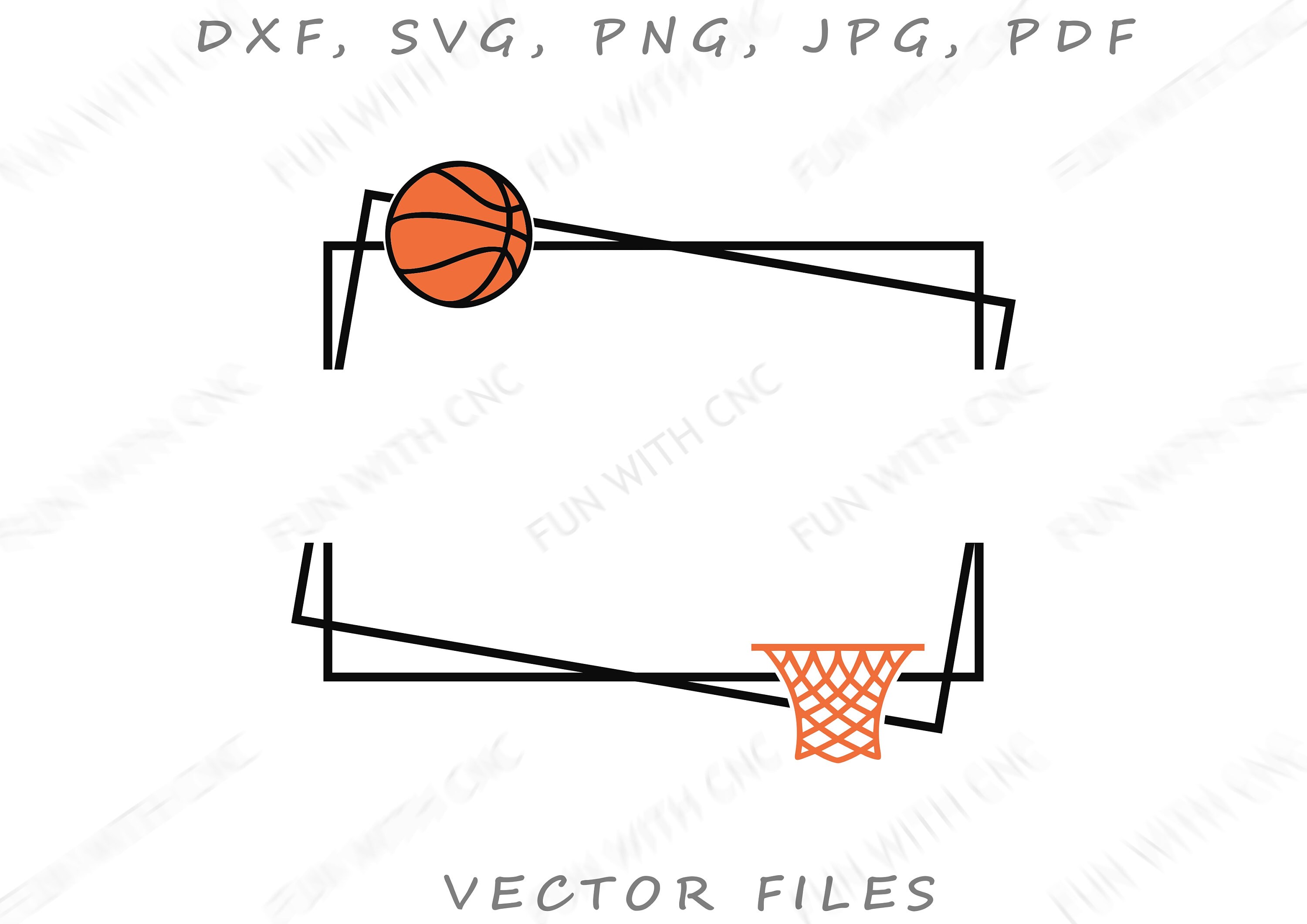 Basketball Split Frames With Ball and a Basketball Hoop With a Net ...