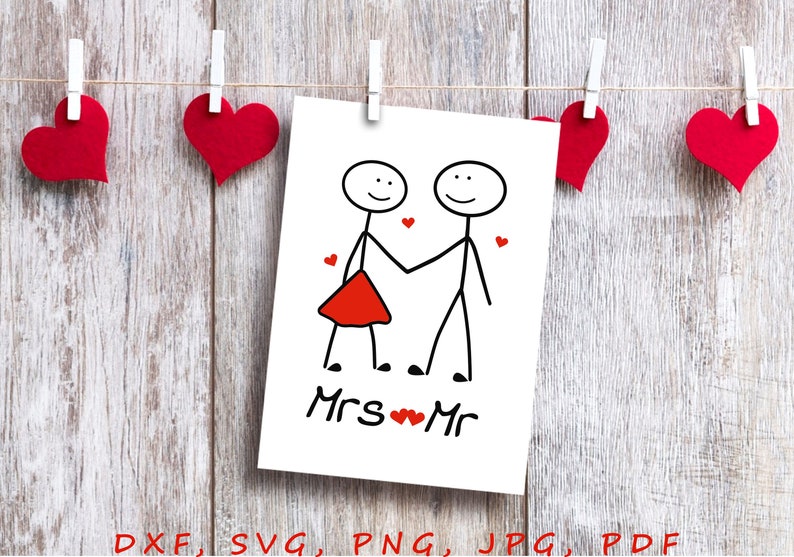 Mrs & Mr Stick People Happy Smiling Couple Holding Hands - Instant ...