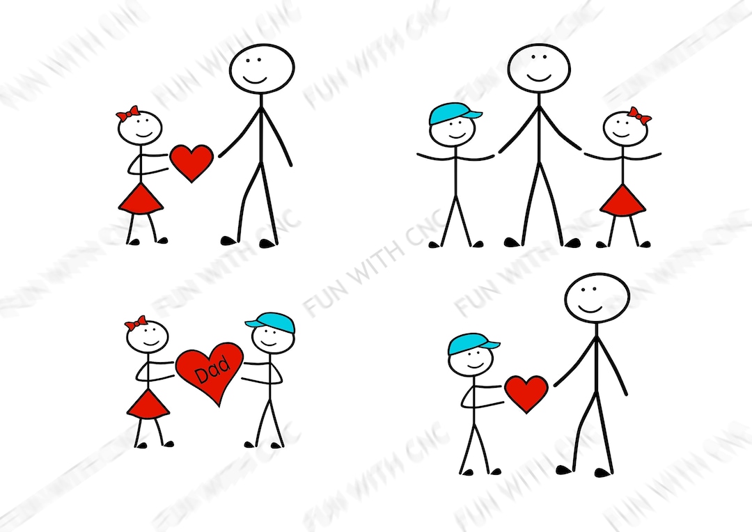 Father's Day Stick Figure Clipart: Dad, Daughter, Son (digital Files ...