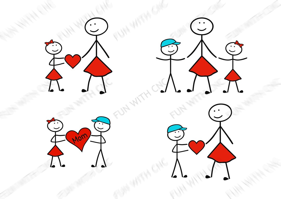 Mother's Day Stick Figure Clipart: Mom, Daughter, Son (digital Files ...