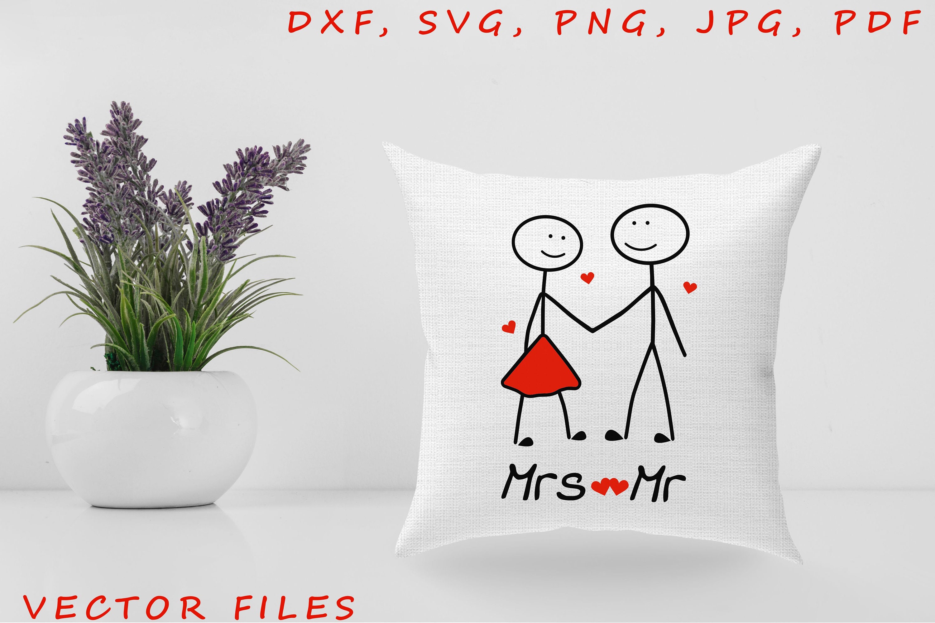 Mrs & Mr Stick People Happy Smiling Couple Holding Hands - Instant ...