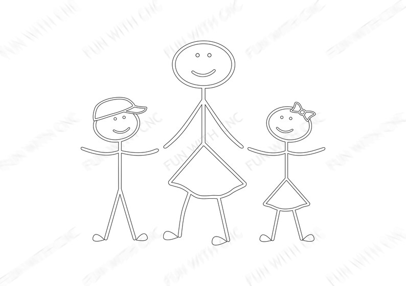 Lovely Stick People Illustration, Mom With Daugther and Son Clip Art ...