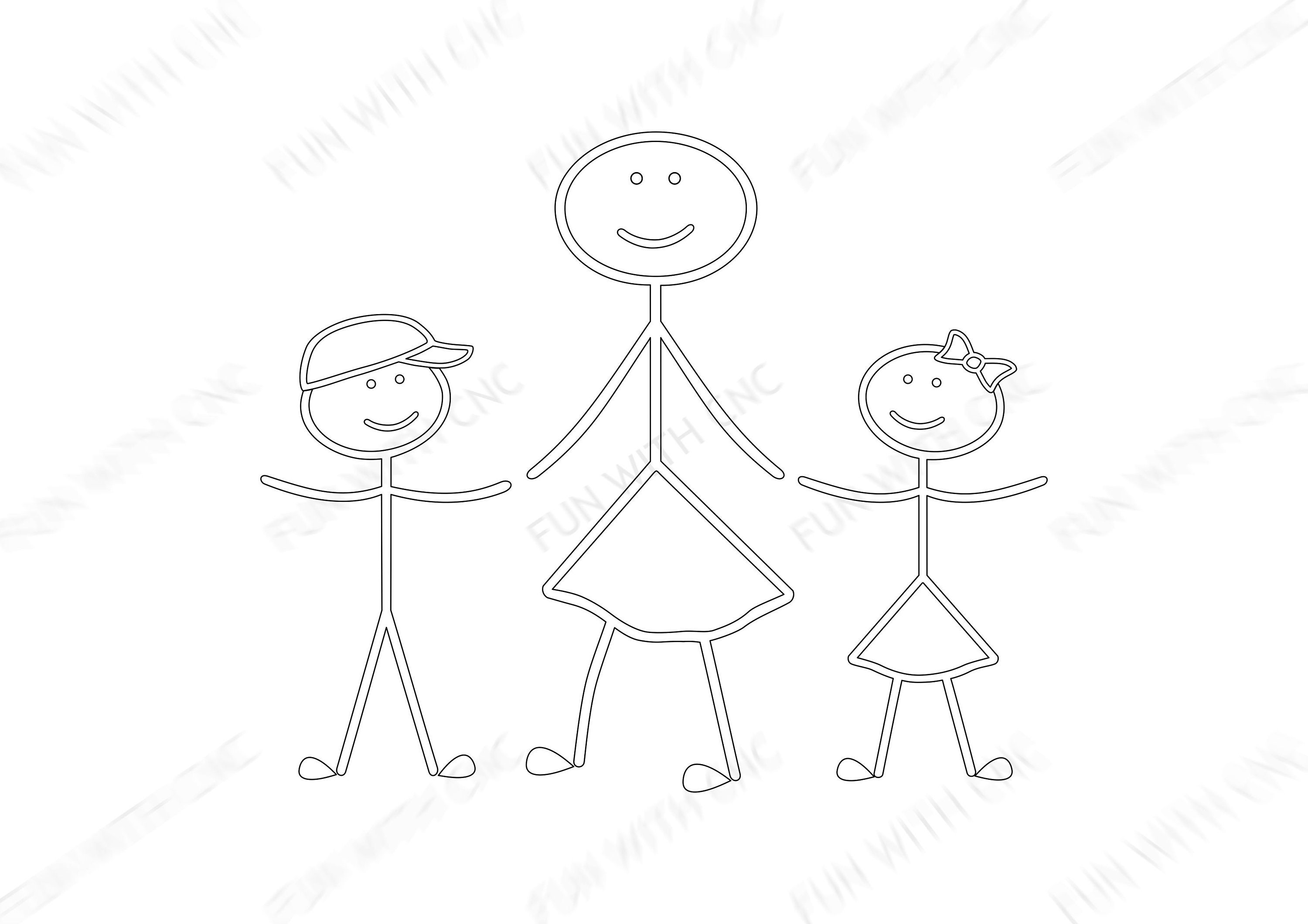 Lovely Stick People Illustration, Mom With Daugther and Son Clip Art ...