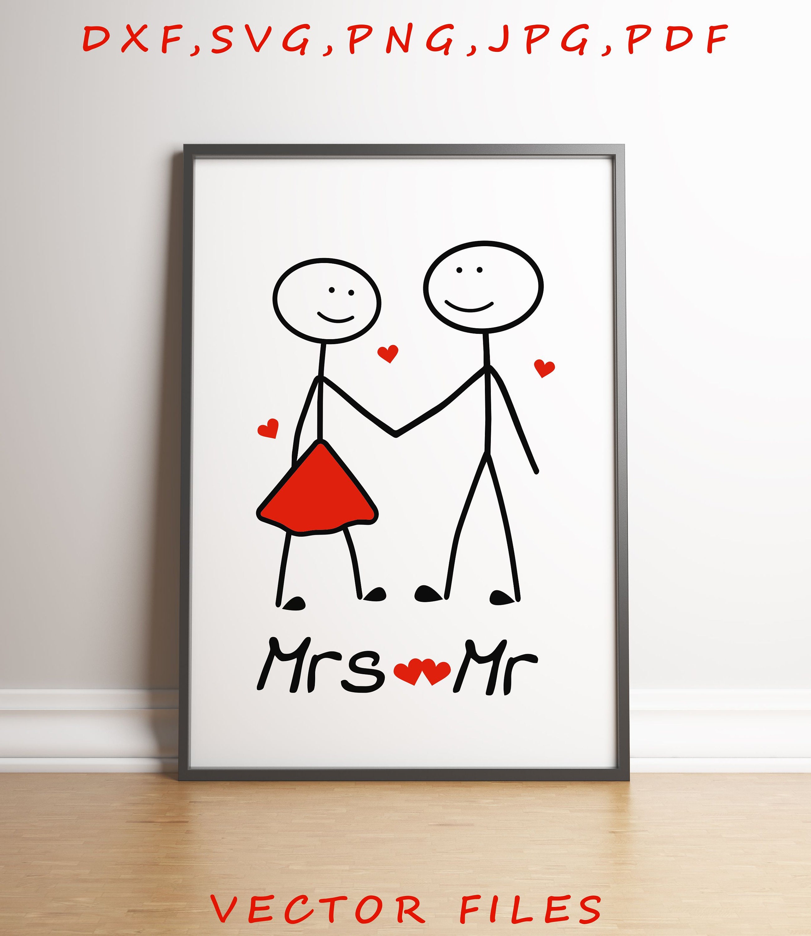 Mrs & Mr Stick People Happy Smiling Couple Holding Hands - Etsy