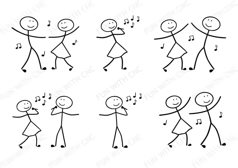 Stick People Singing Couple and Dancing Couple, Instant Download Files ...