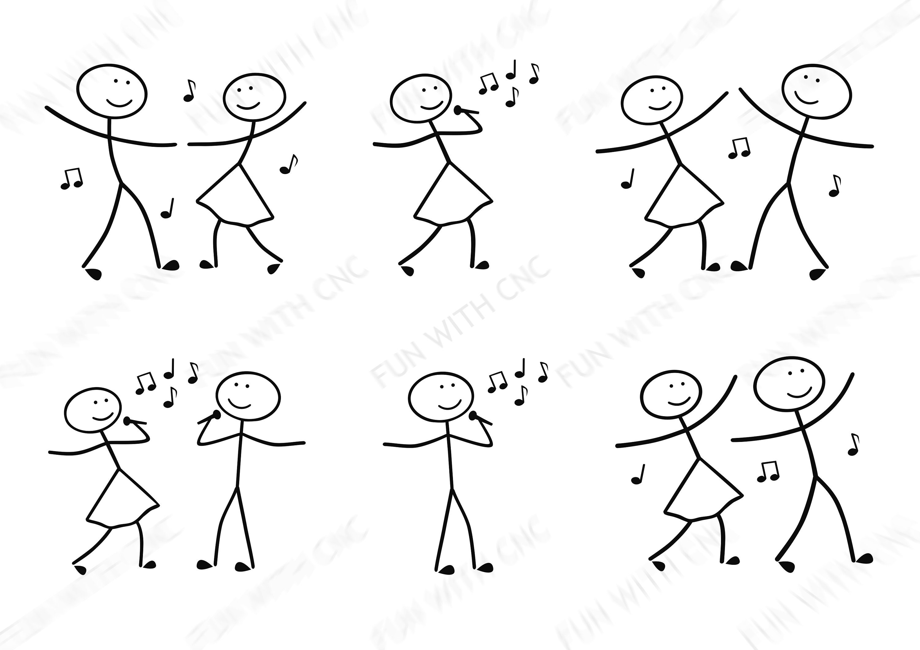 Stick People Singing Couple and Dancing Couple, Instant Download Files ...