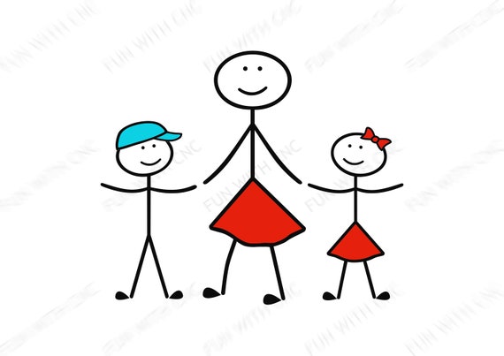 Lovely Stick People Illustration Mom With Daugther and Son - Etsy