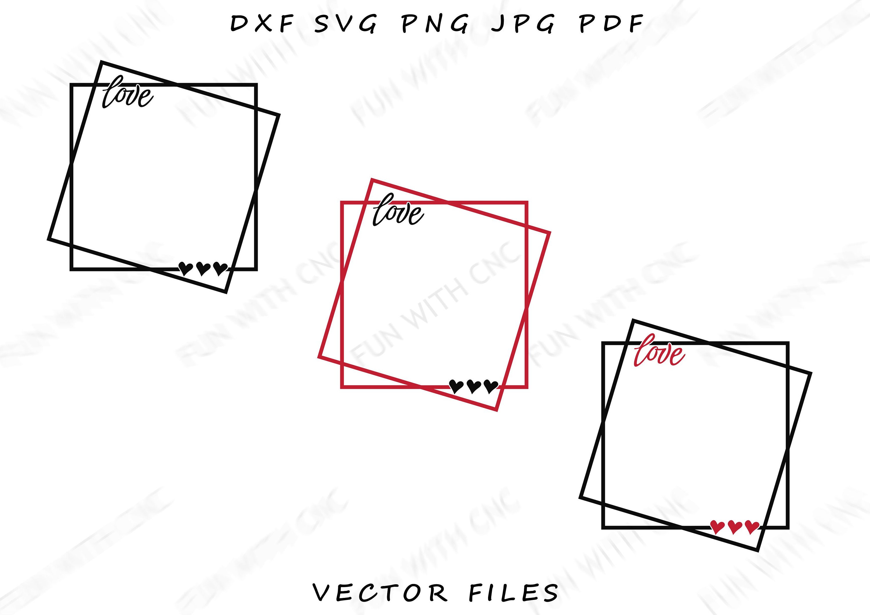Double Square Love and Hearts Frame, Valentines Day, Love Split Frame ...