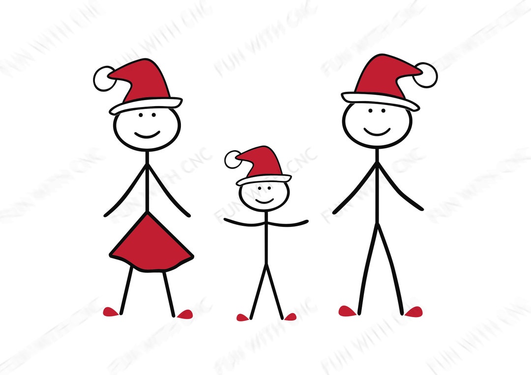 Stick Family Xmas Download Files, Mother, Father and Son With Santa Hat ...