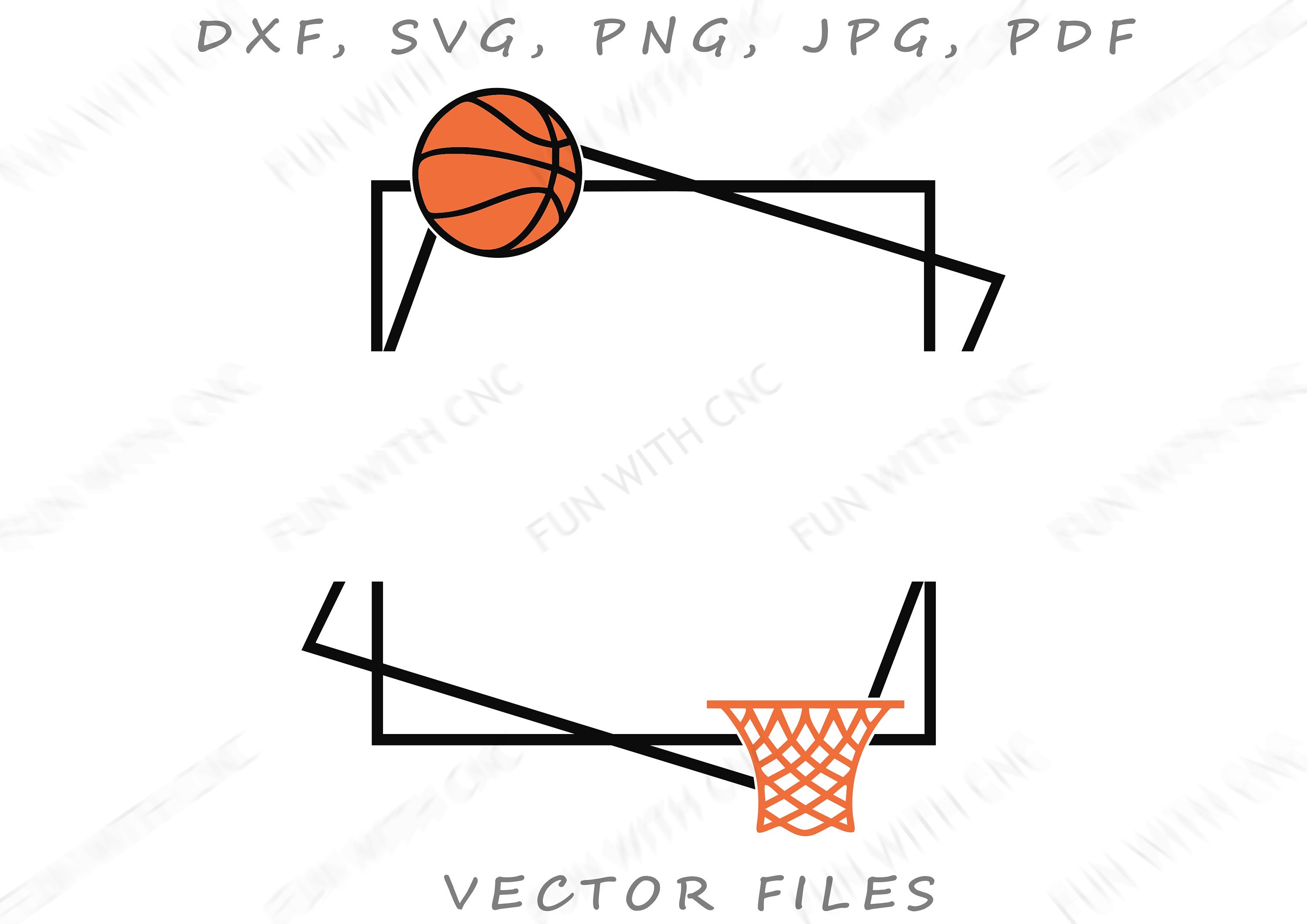 Basketball Split Frames With Ball and a Basketball Hoop With a Net ...