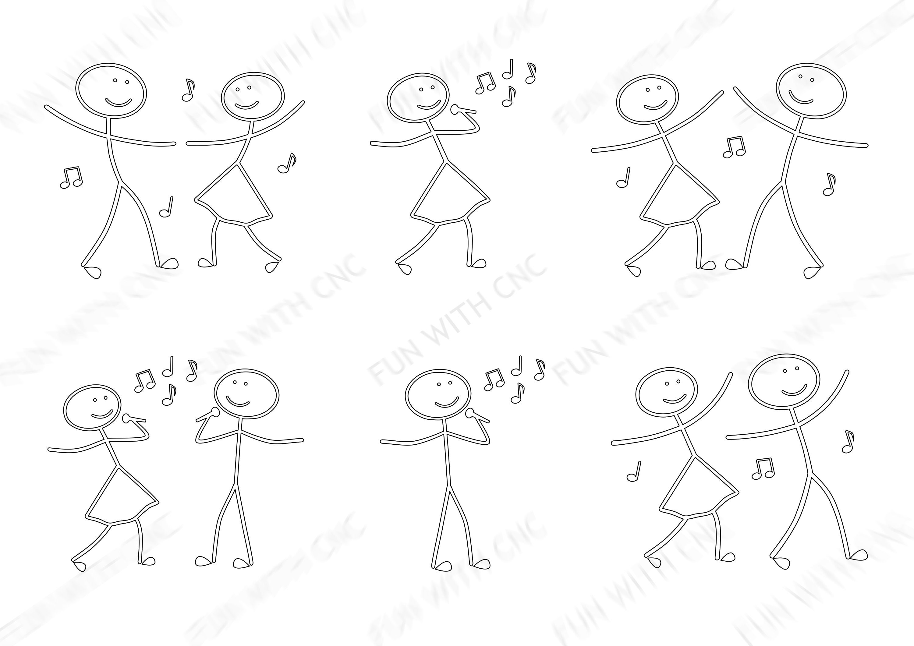 Stick People Singing Couple and Dancing Couple, Instant Download Files ...