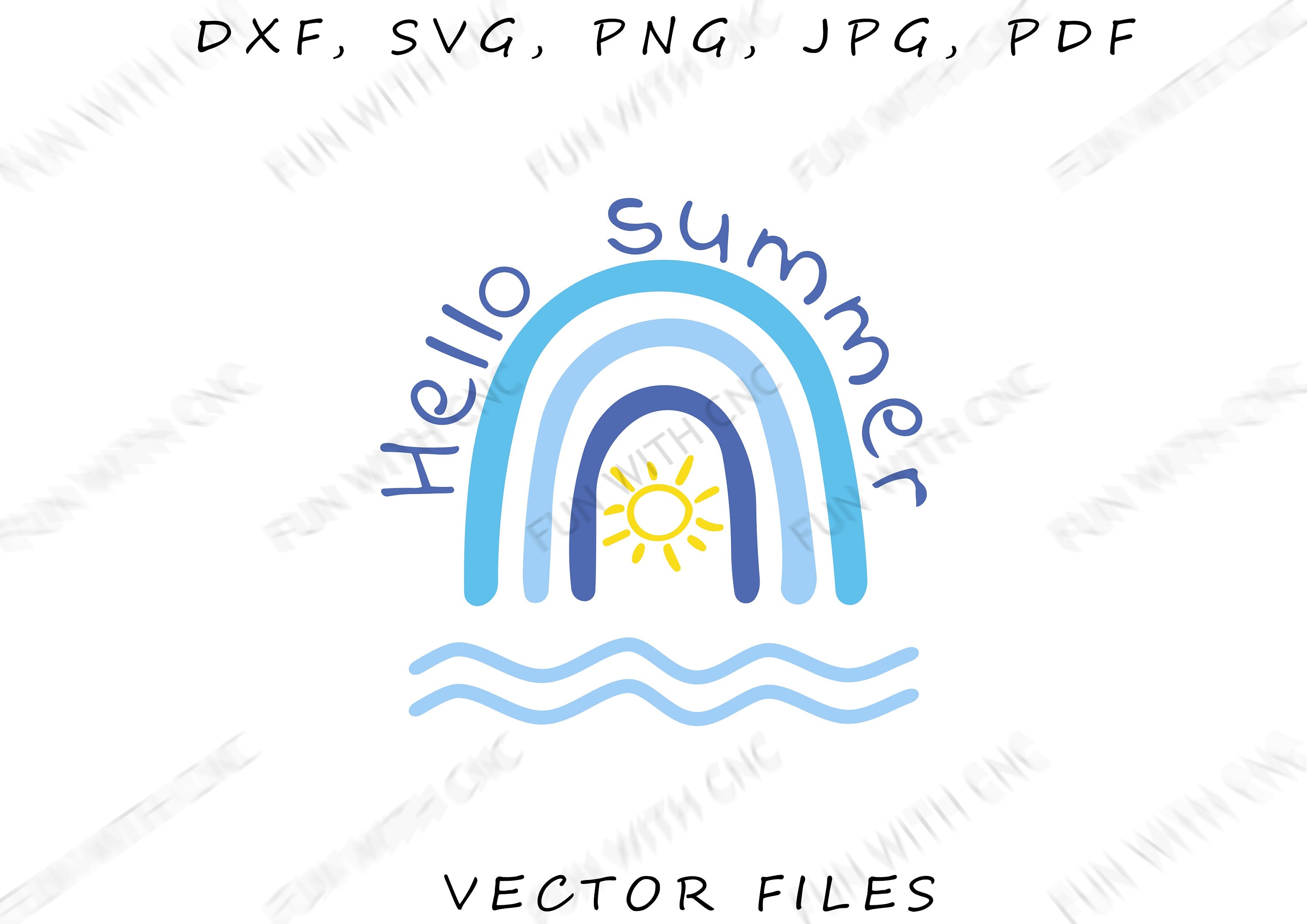 Boho Rainbow Svg Hello Summer Png Sky Blue Rainbow Svg Sunshine Clipart ...