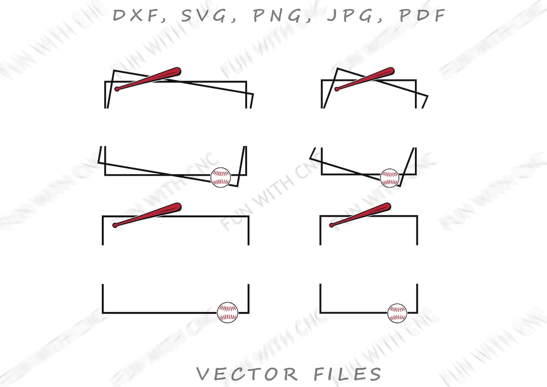 Baseball Split Frame Set: Bat and Ball, Rectangle & Square (digital ...
