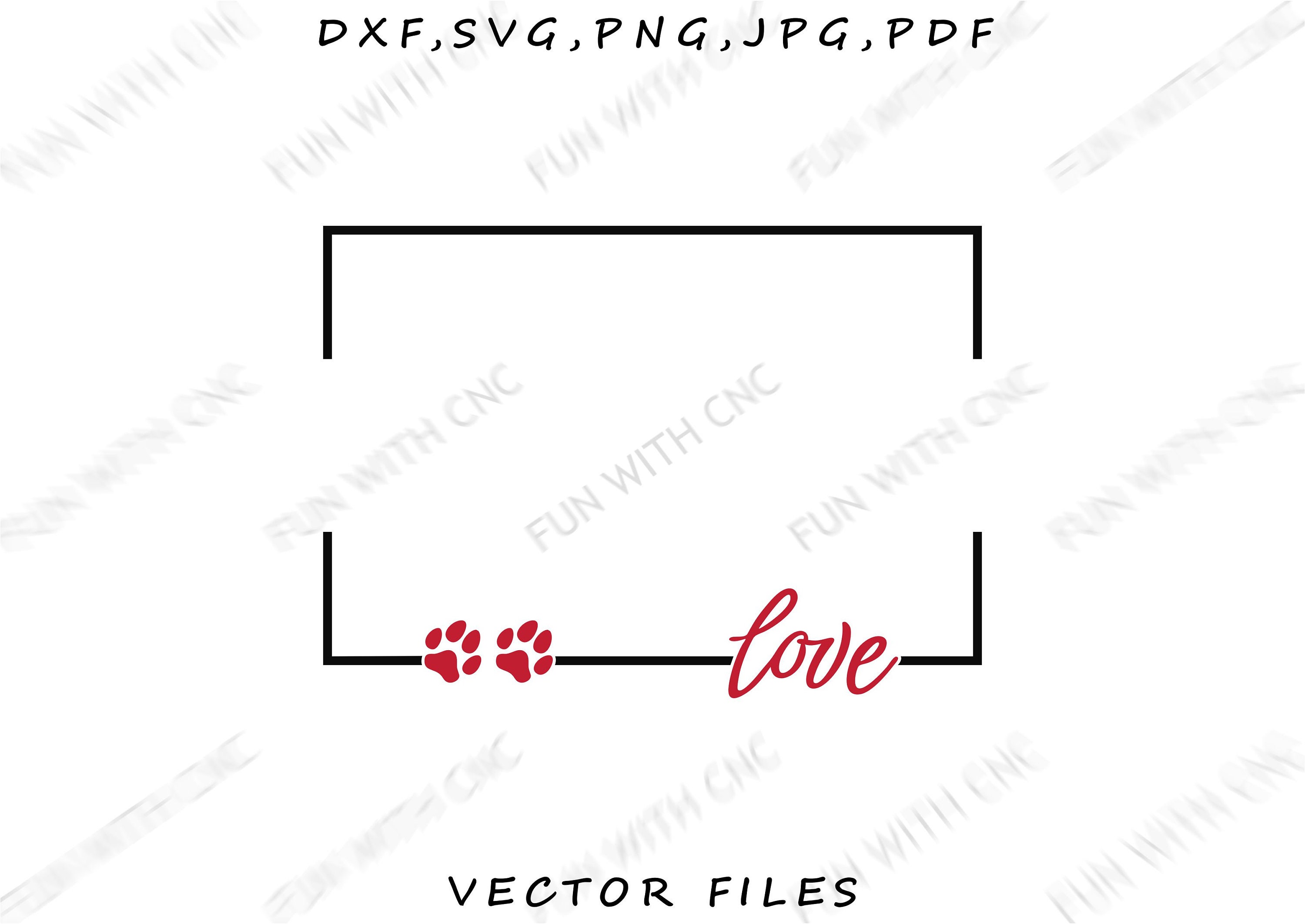 Paw Print Love Rectangle Split Frame, Rectangle Dog Valentine Frame, Simple Paw Print Frame, Dog ...