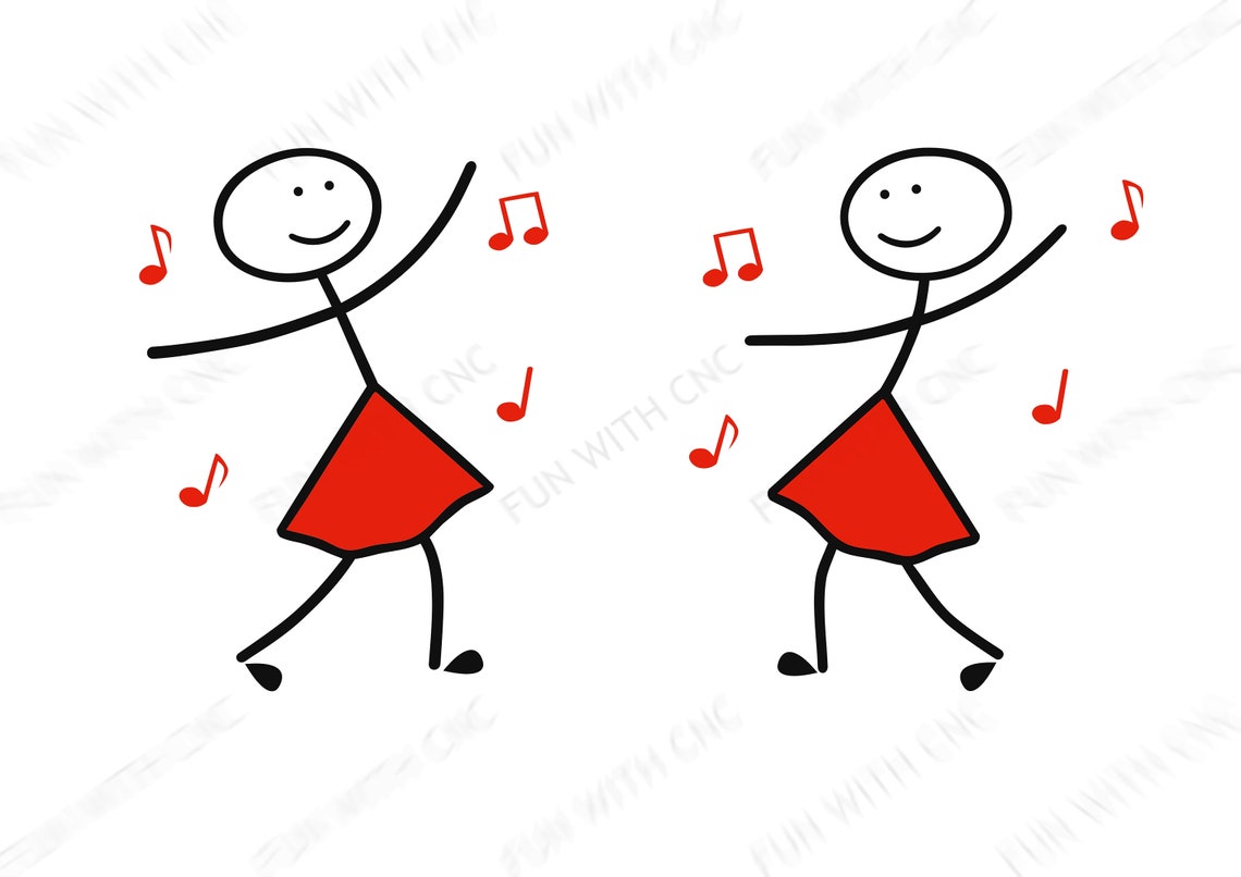 Stick People Dancing Girl Two Dance Moves in One Digital | Etsy