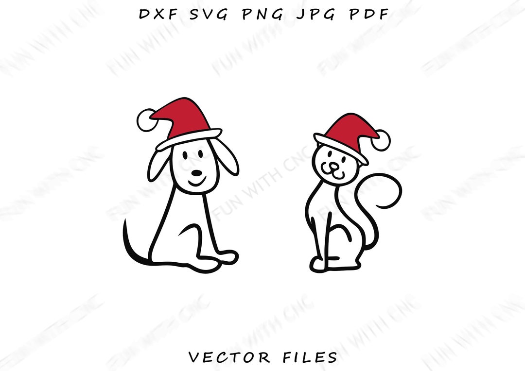 Dog and Cat With Santa Hat Cliparts Instant Download Files - Etsy