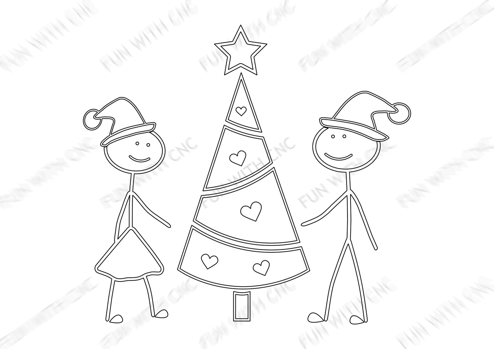 Stick People Couple With the Christmas Tree Digital Illustration for ...