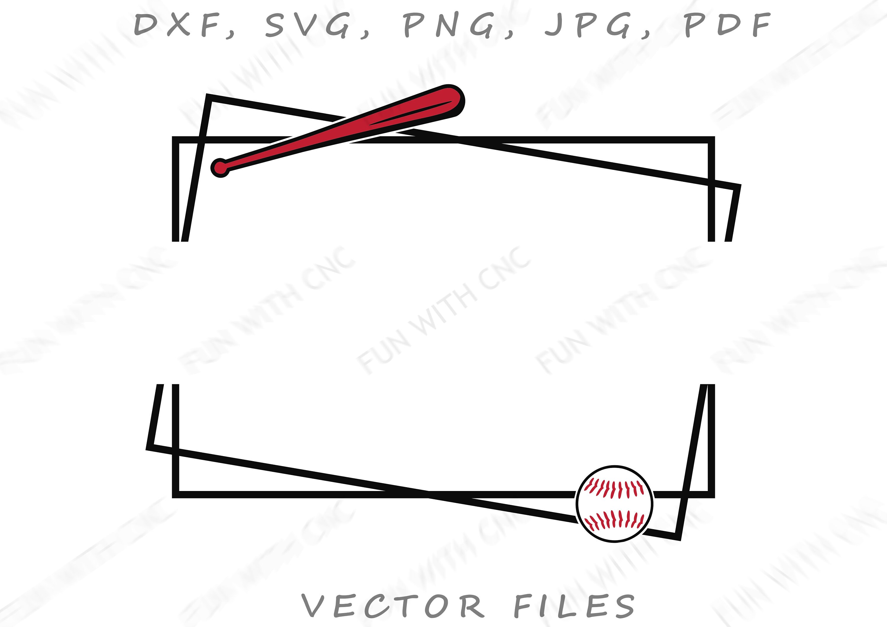 Baseball Split Frame Set of 2 With Bat and Baseball Ball, Double ...