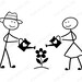 Spring Stick People Couple Watering a Flower, Hello Spring Clipart ...