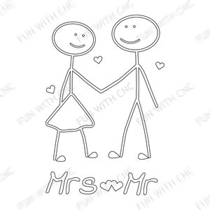 Mrs & Mr Stick People Happy Smiling Couple Holding Hands - Instant ...