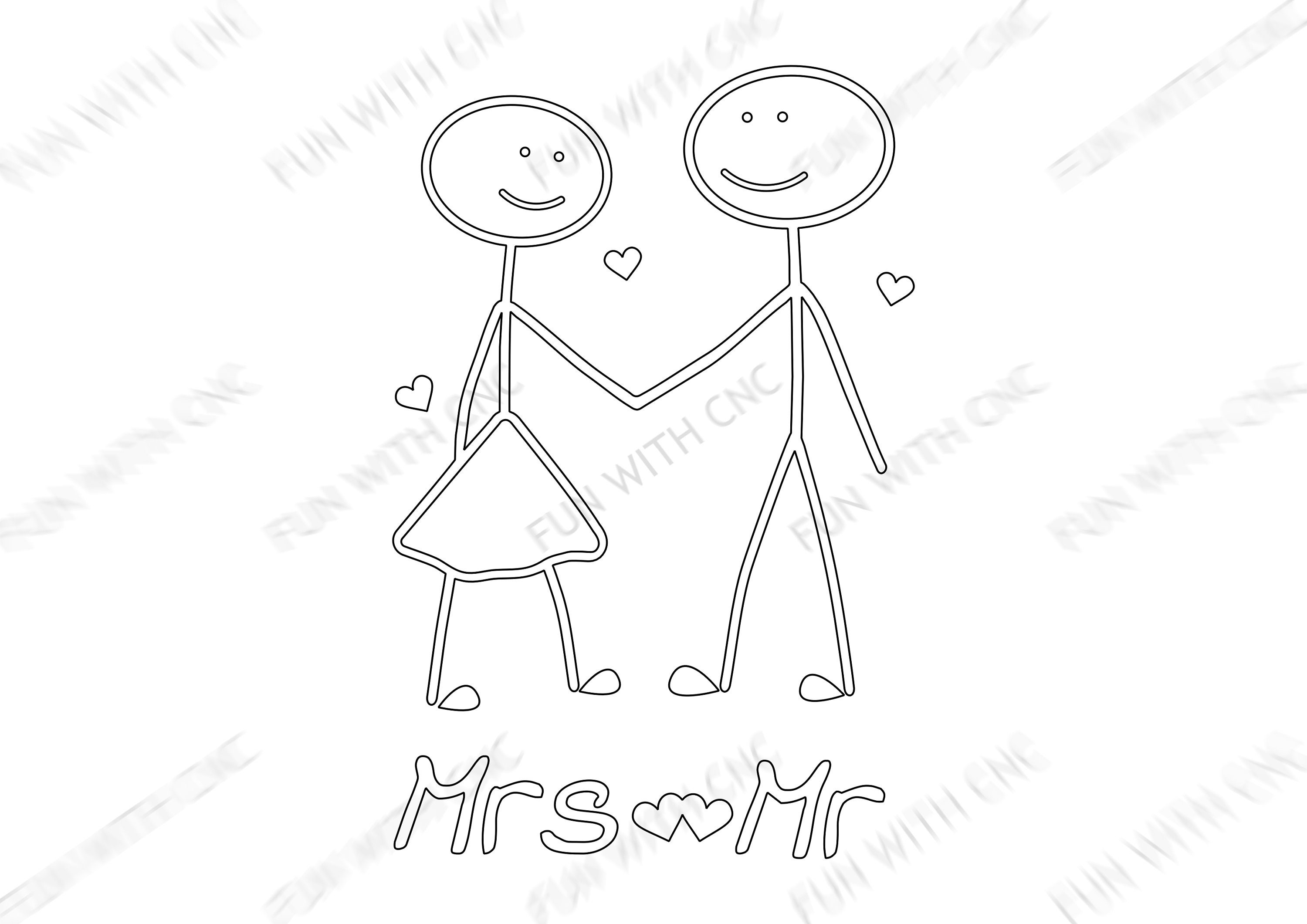 Mrs & Mr Stick People Happy Smiling Couple Holding Hands - Etsy