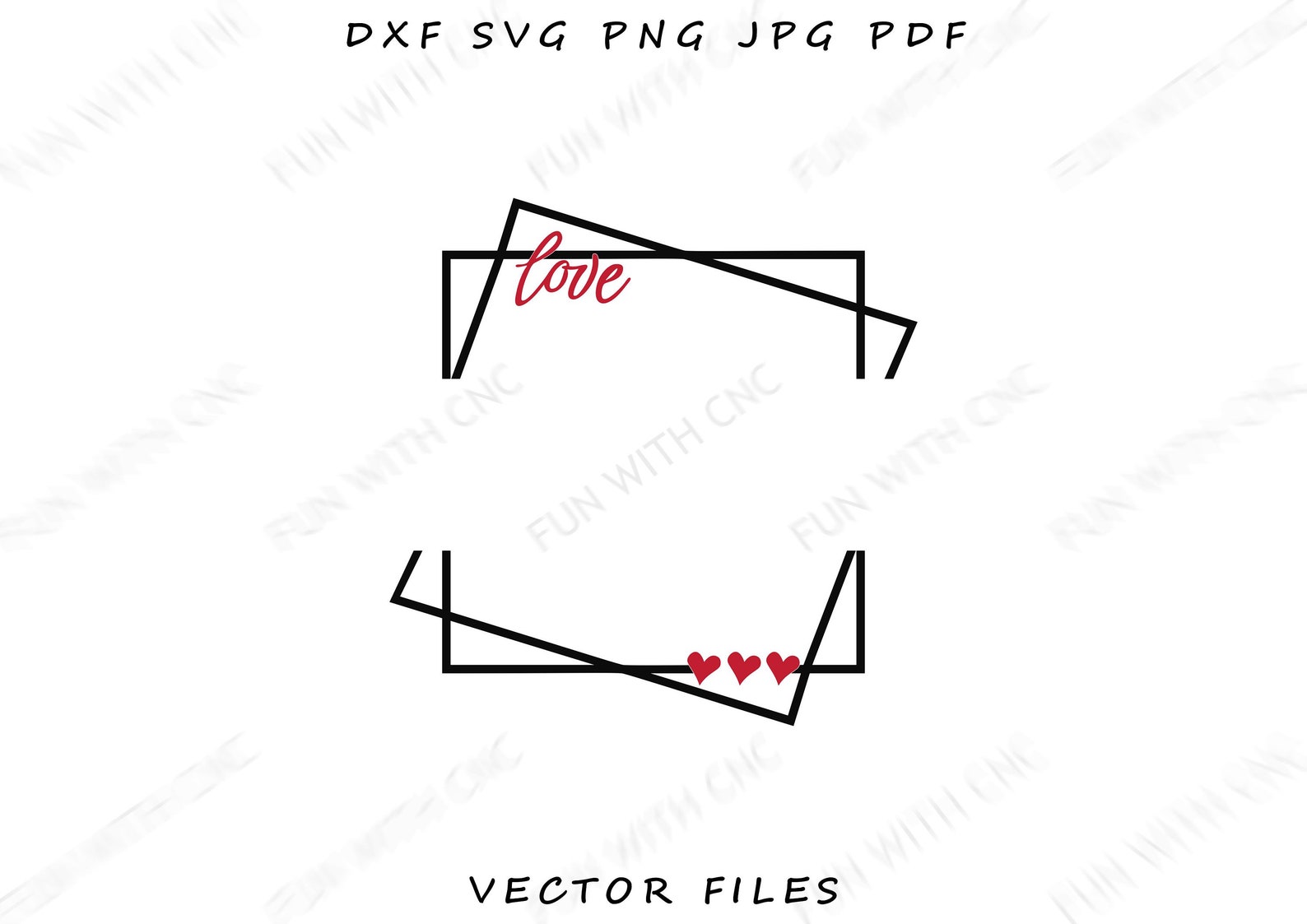 Double Square Love and Hearts Frame, Valentines Day, Love Split Frame ...