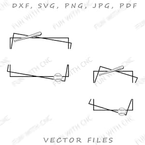 Baseball Split Frame Set of 2 With Bat and Baseball Ball, Double ...