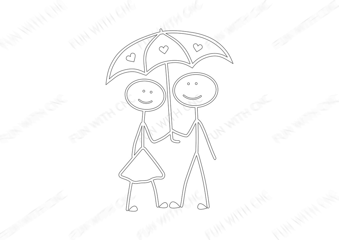 Cute Stickman People Couple Under the Umbrella Digital - Etsy