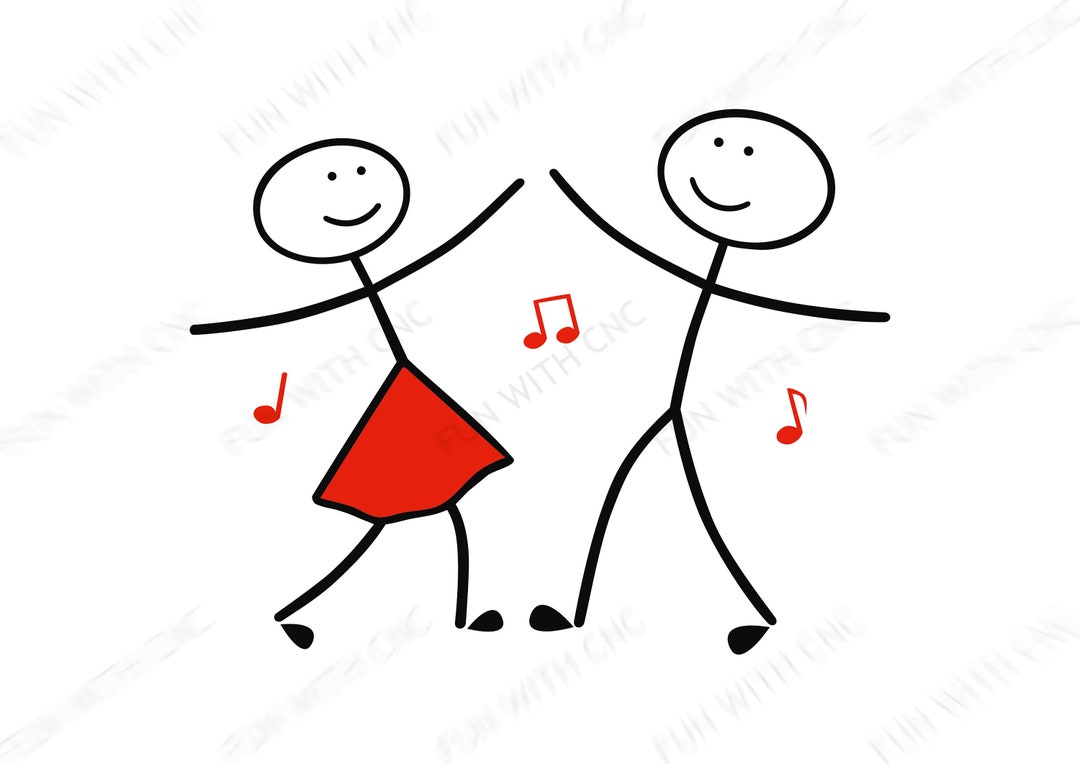 Dancing Stick People Couple Illustration - Instant Download Vector ...