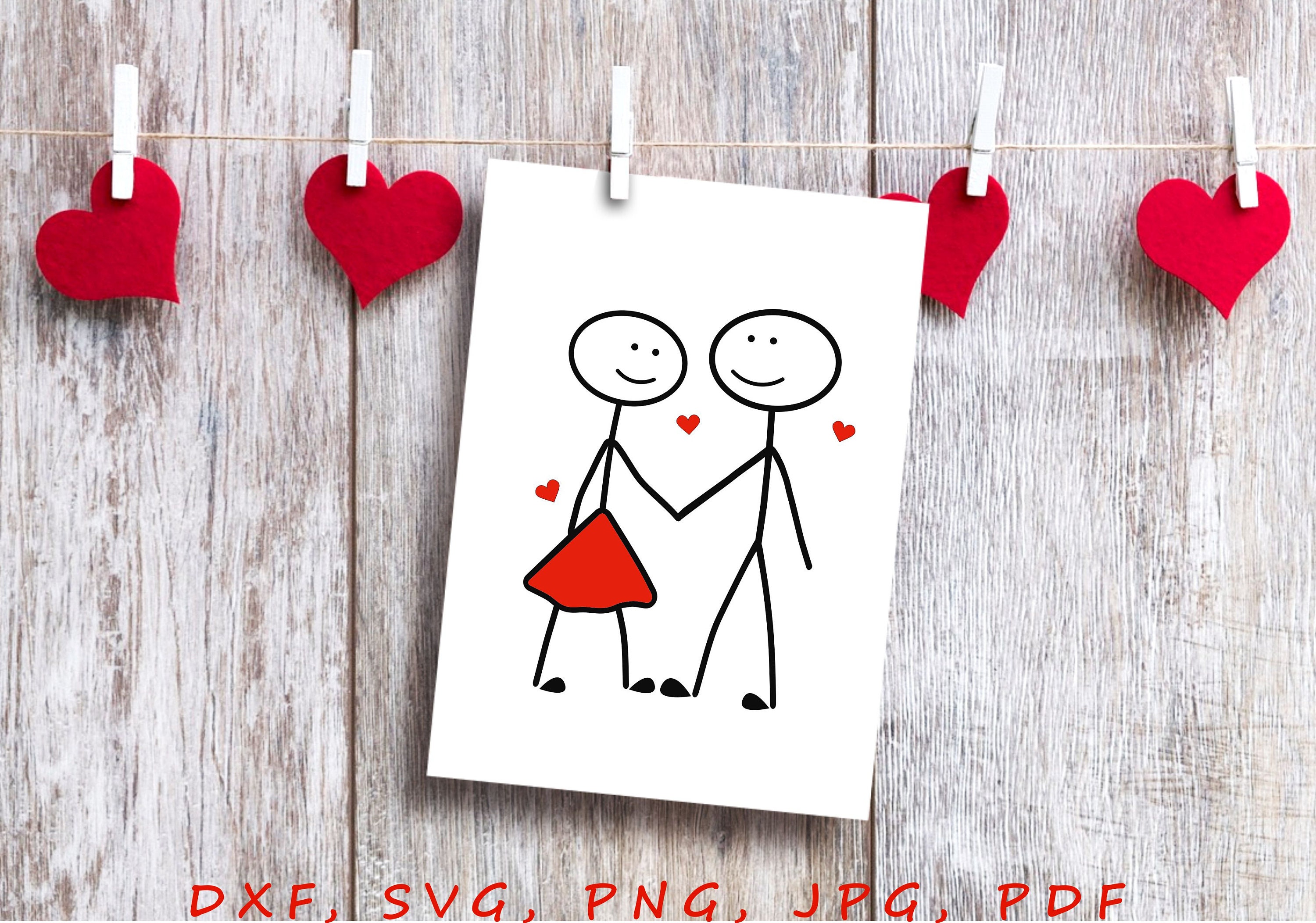 Stick People Couple in Love Holding Hands Digital Download Vector Files ...