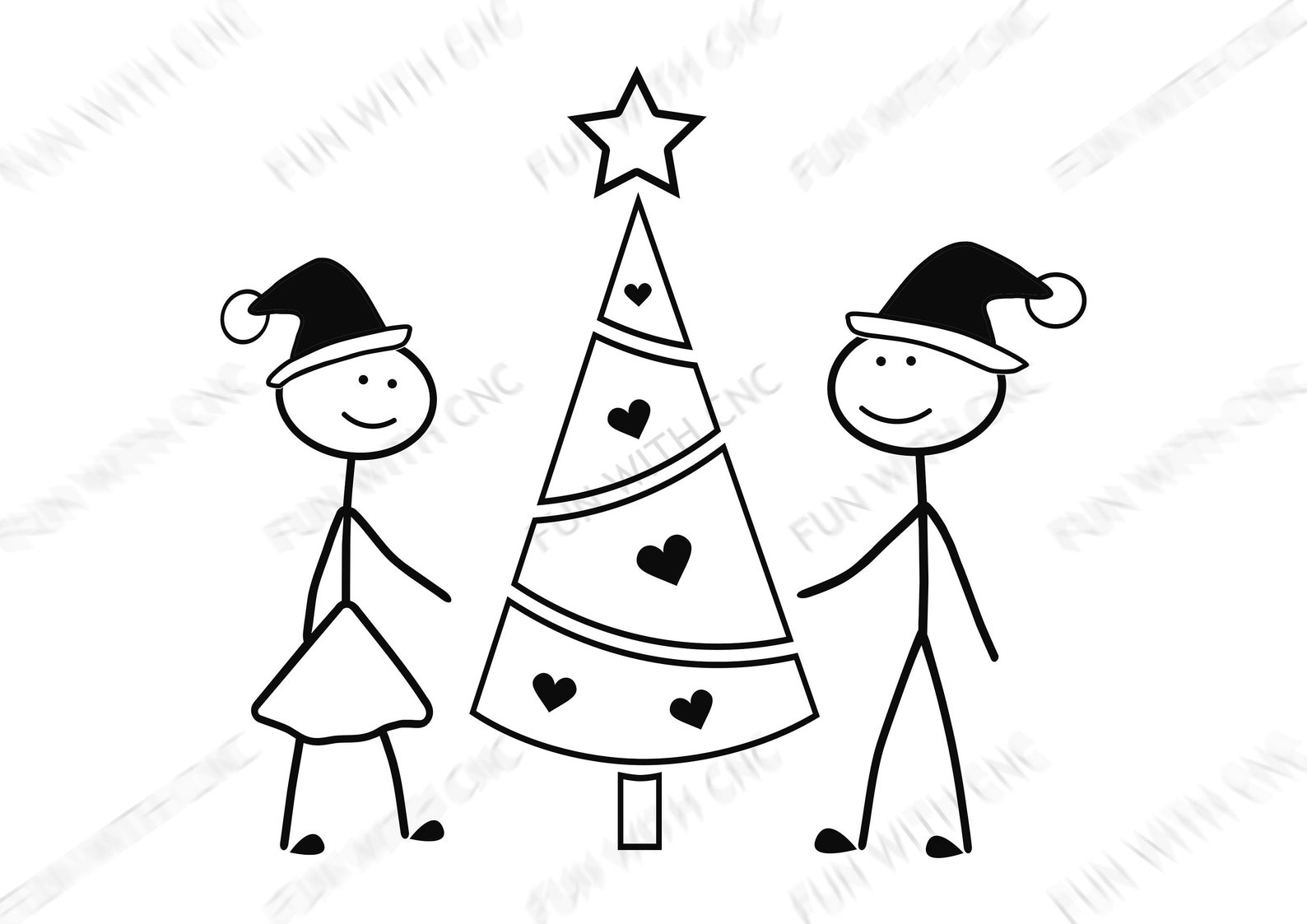 Stick People Couple With the Christmas Tree Digital Illustration for ...