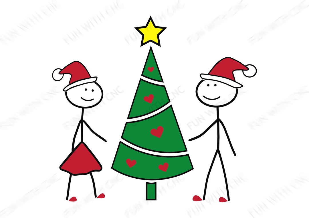 Stick People Couple With the Christmas Tree Digital Illustration for ...