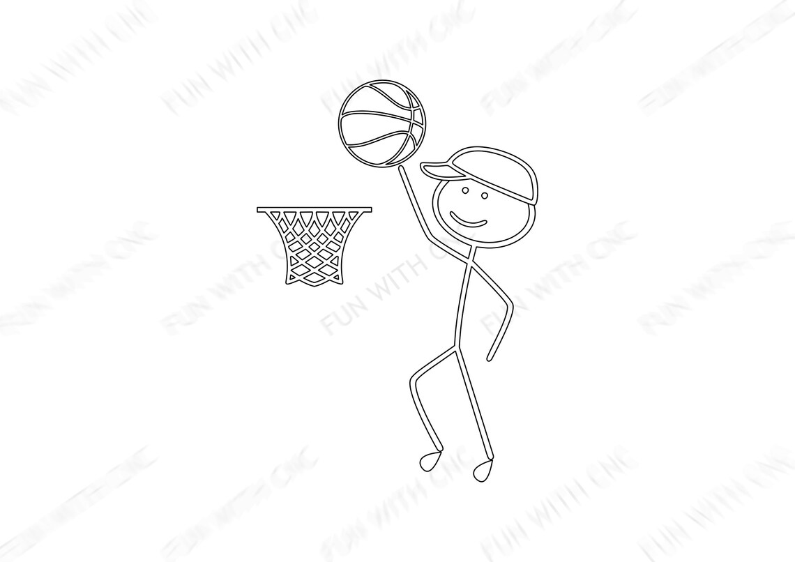 Basketball Player Stick Figure Boy Clipart, Basketball Illustration ...