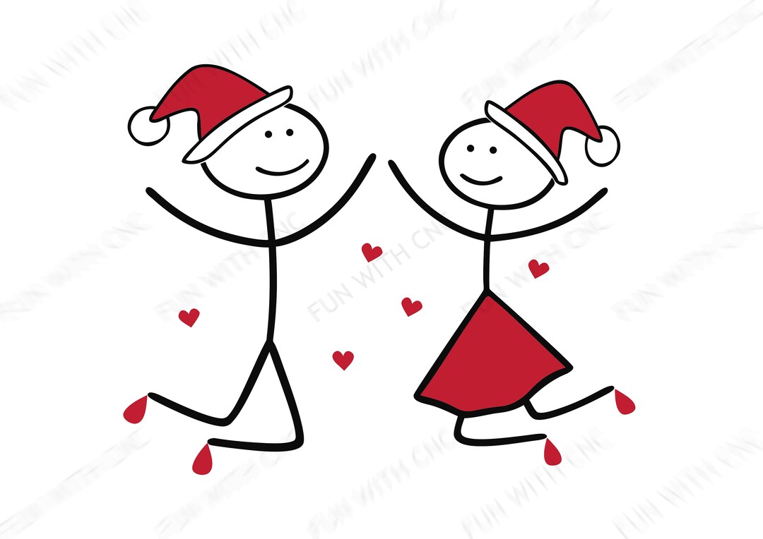 Happy Christmas Stick Figure Couple With Santa Hats - Perfect for ...