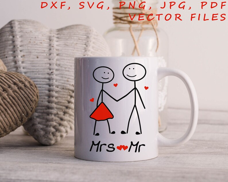 Mrs & Mr Stick People Happy Smiling Couple Holding Hands - Instant ...