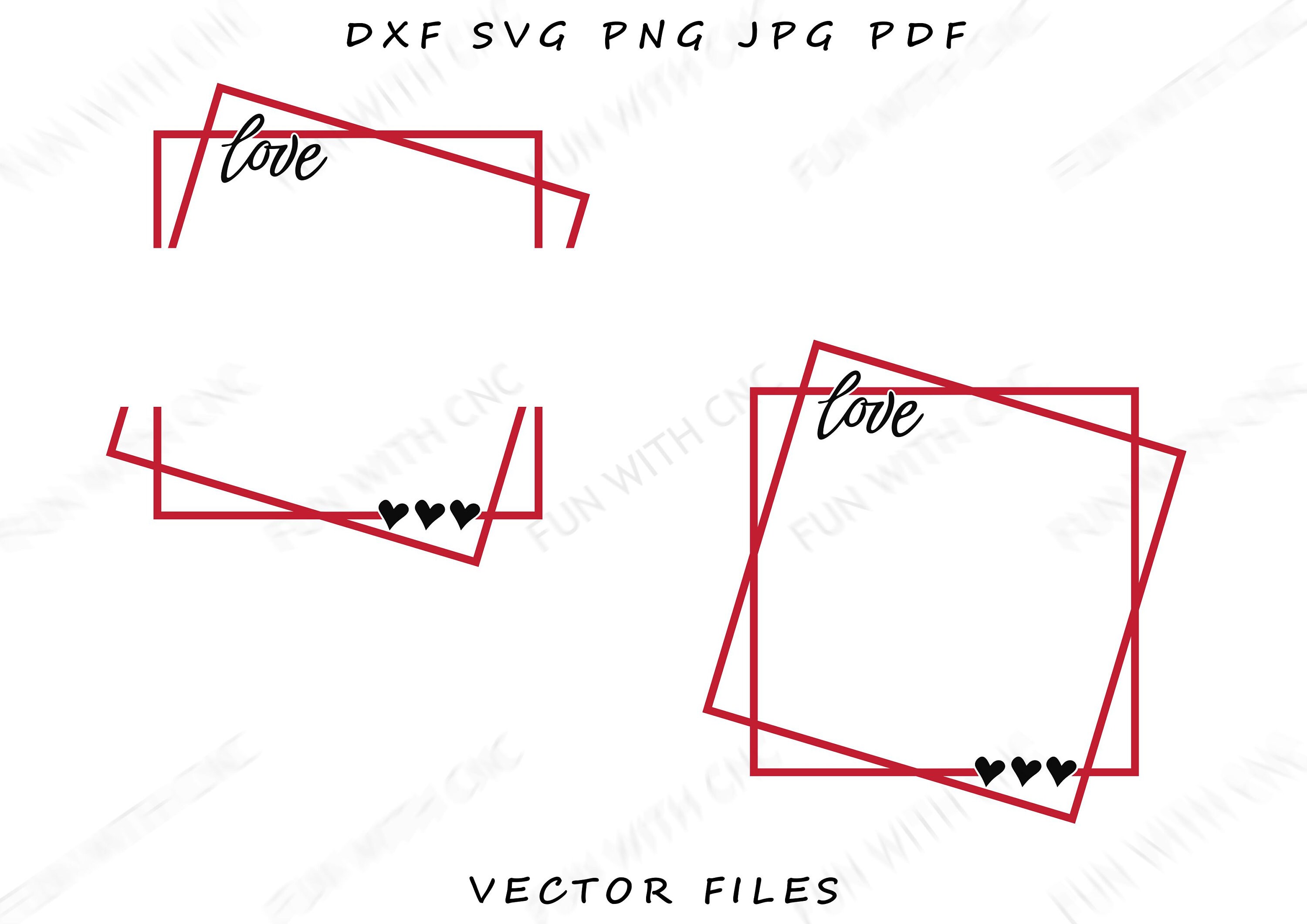 Double Square Love and Hearts Frame, Valentines Day, Love Split Frame ...