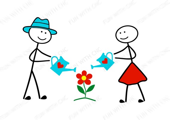 Spring Stick People Couple Watering a Flower Hello Spring | Etsy