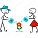 Spring Stick People Couple Watering a Flower, Hello Spring Clipart ...