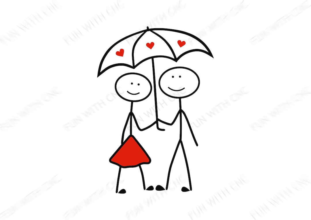 Cute Stickman People Couple Under the Umbrella, Digital Download Files ...