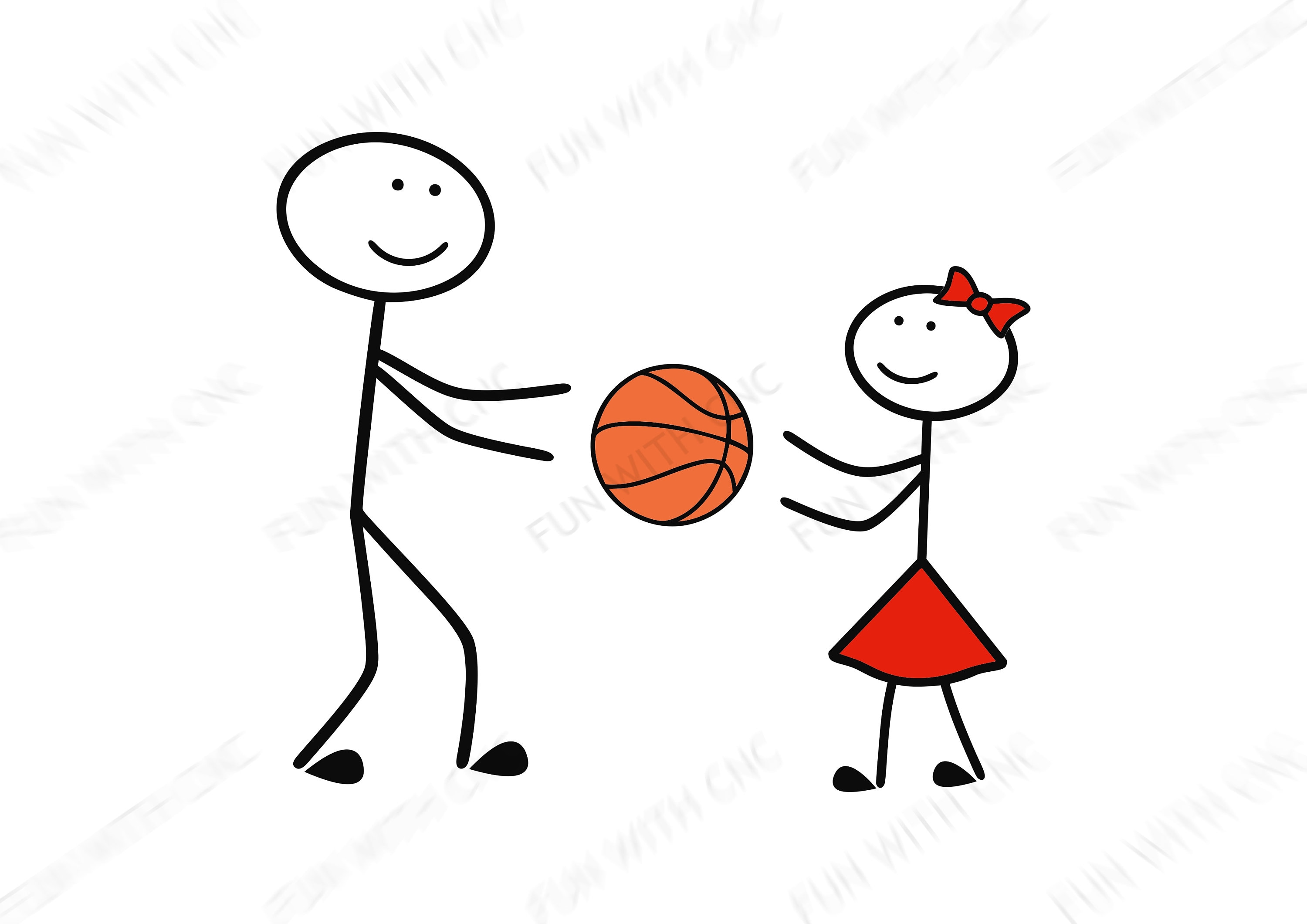 Cute Stick People Illustration, Father and Daughter Playing Basketball ...