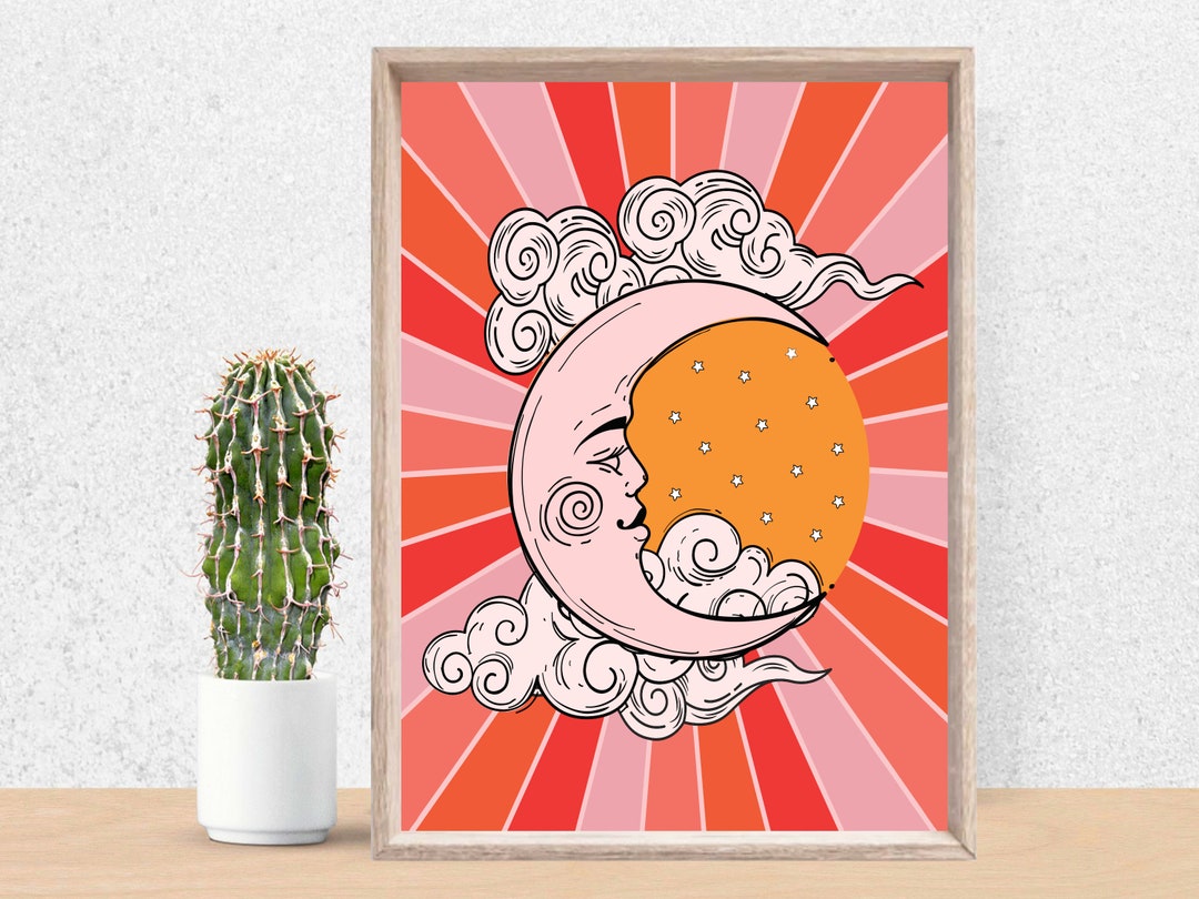 Sun and Moon 70s Décor Celestial Mystic Moon Stars Zodiac - Etsy