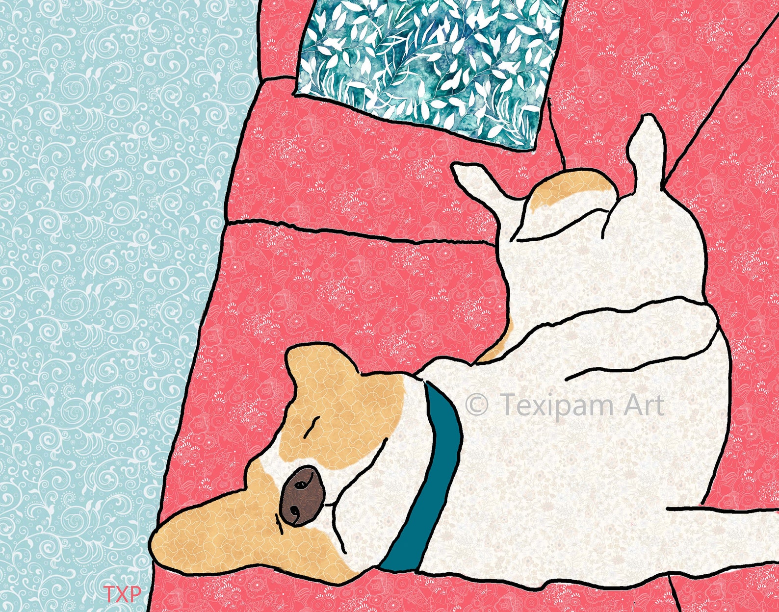 Corgi Art PRINT, Dog Breed Art Print, Quilting Fabric Print, Corgi ...