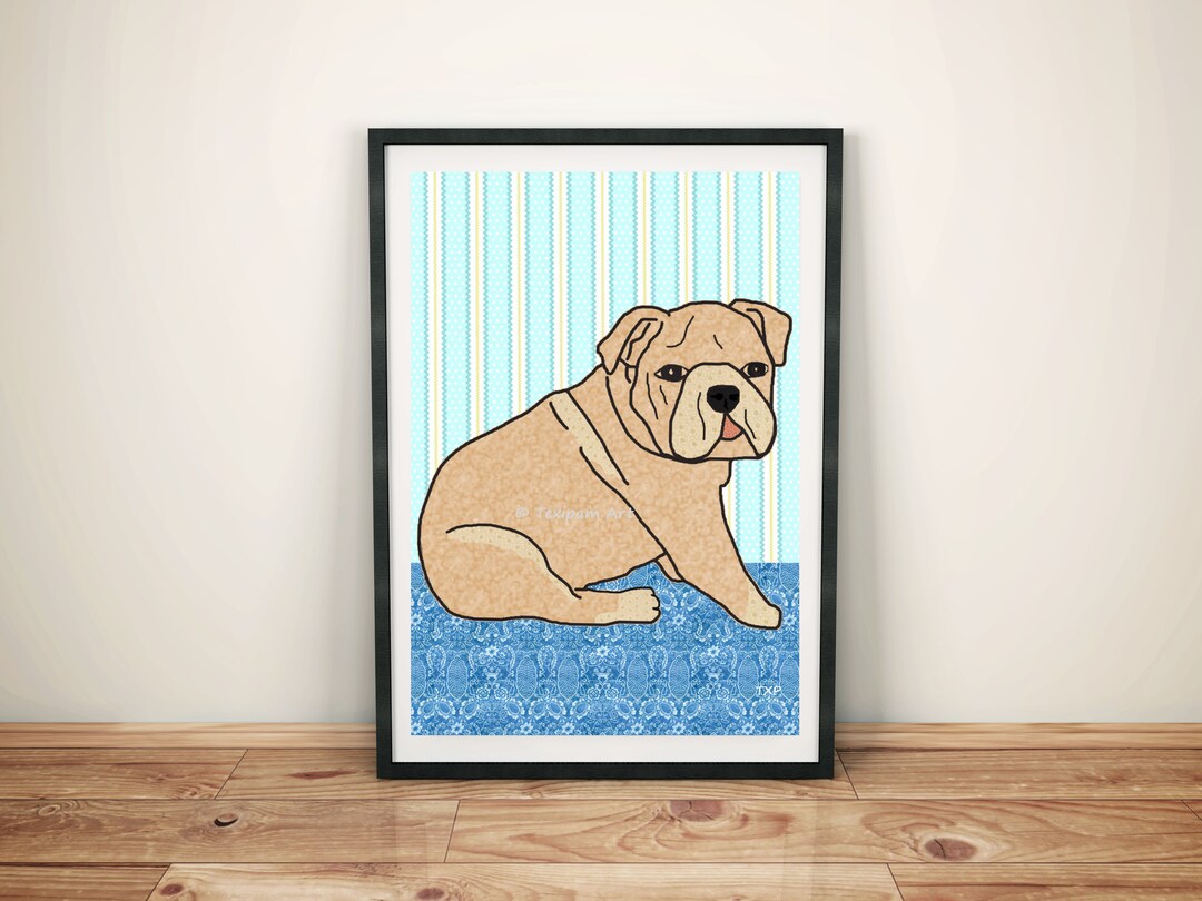Bulldog Art, Fabric Collage PRINT, Dog Breed Art Print,nursery Art ...