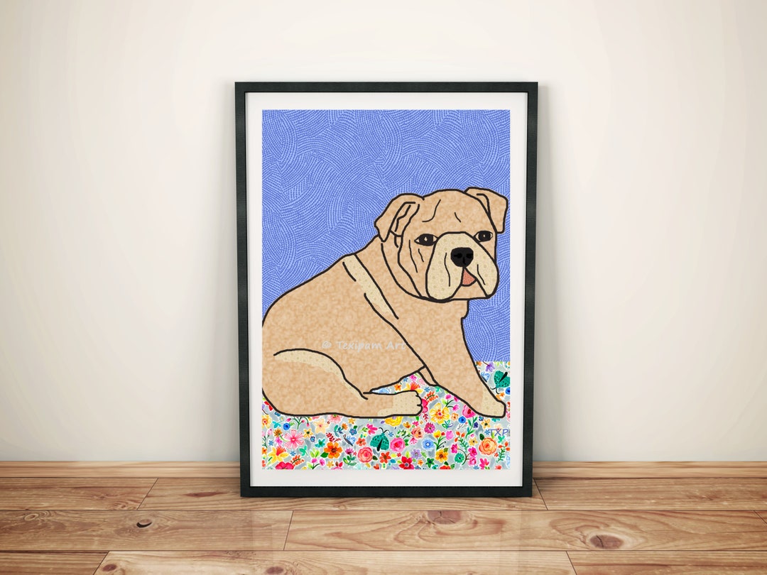 Bulldog Art Print, Fabric Collage, Dog Breed Wall Decor - Etsy