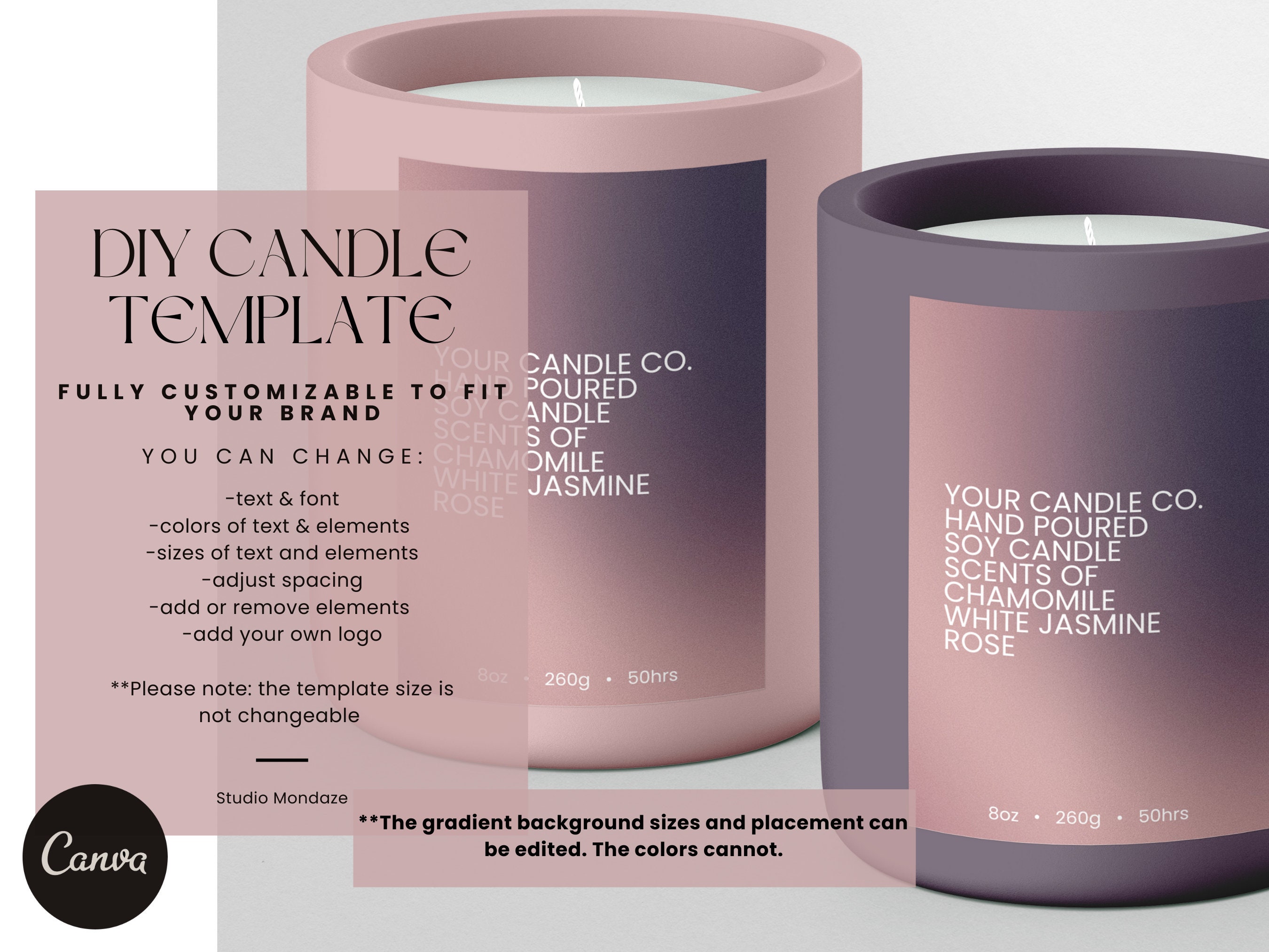 Gradient Product Label Modern Candle Label Editable Template Printable ...